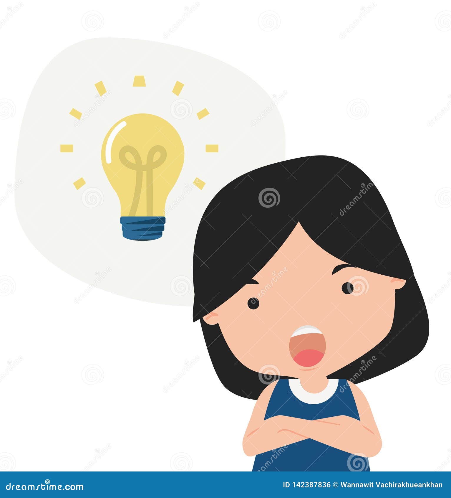 Girl Thinking with Light Bulb Stock Vector - Illustration of beautiful ...