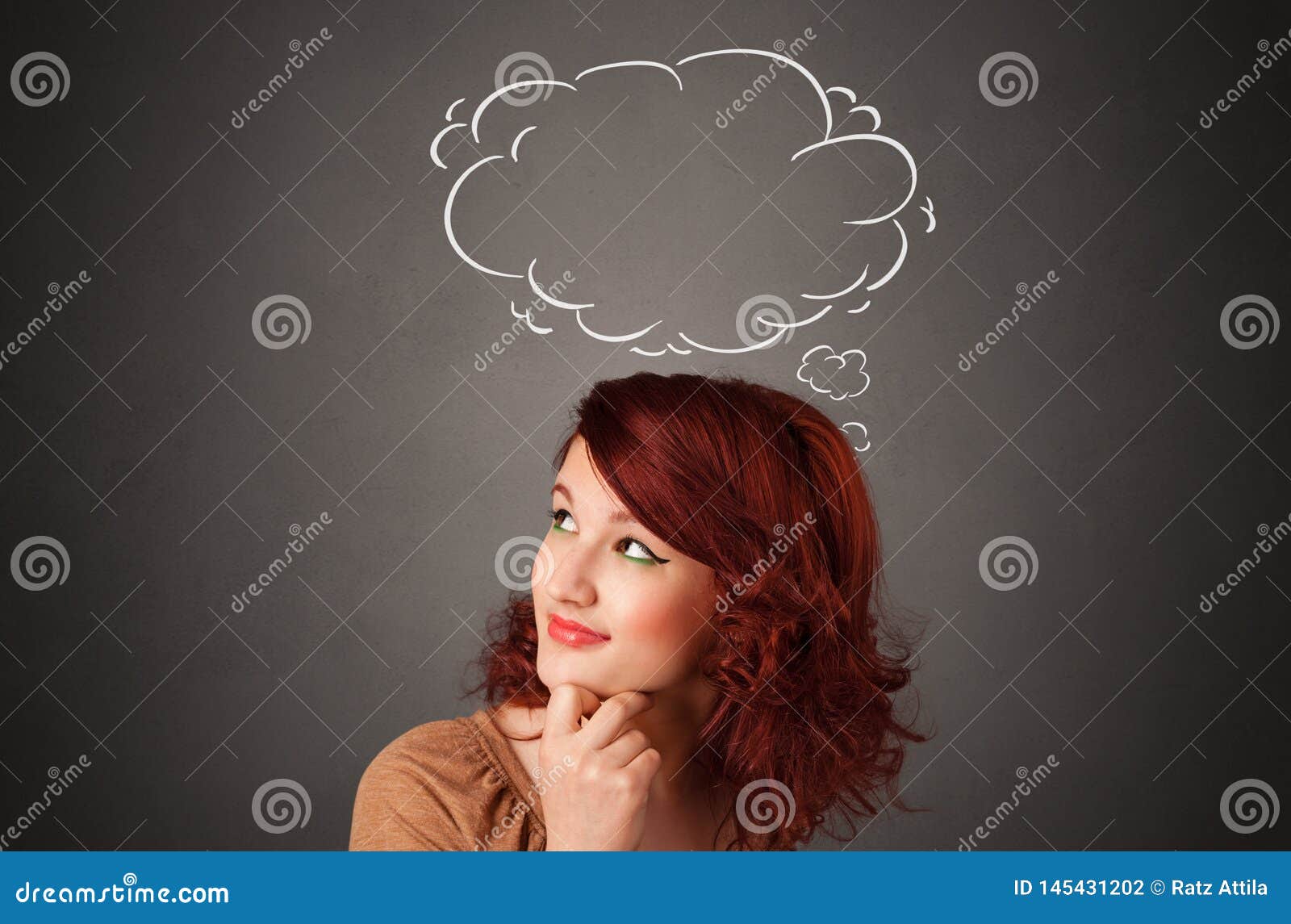 Girl Thinking with Speech Bubble Concept Stock Photo - Image of empty ...