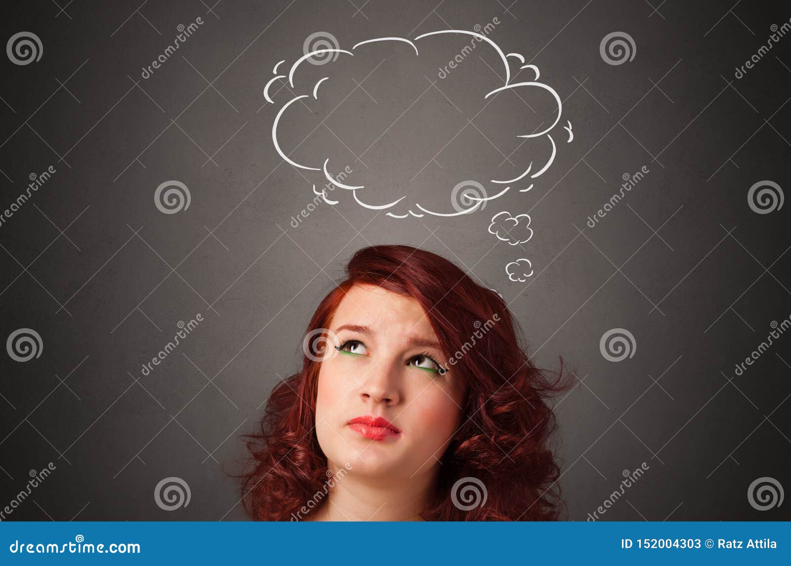 Girl Thinking with Speech Bubble Concept Stock Image - Image of ideas ...