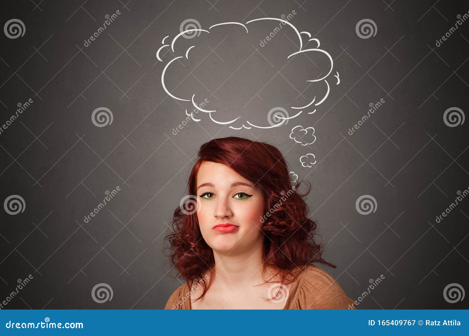 Girl Thinking with Speech Bubble Concept Stock Image - Image of ...