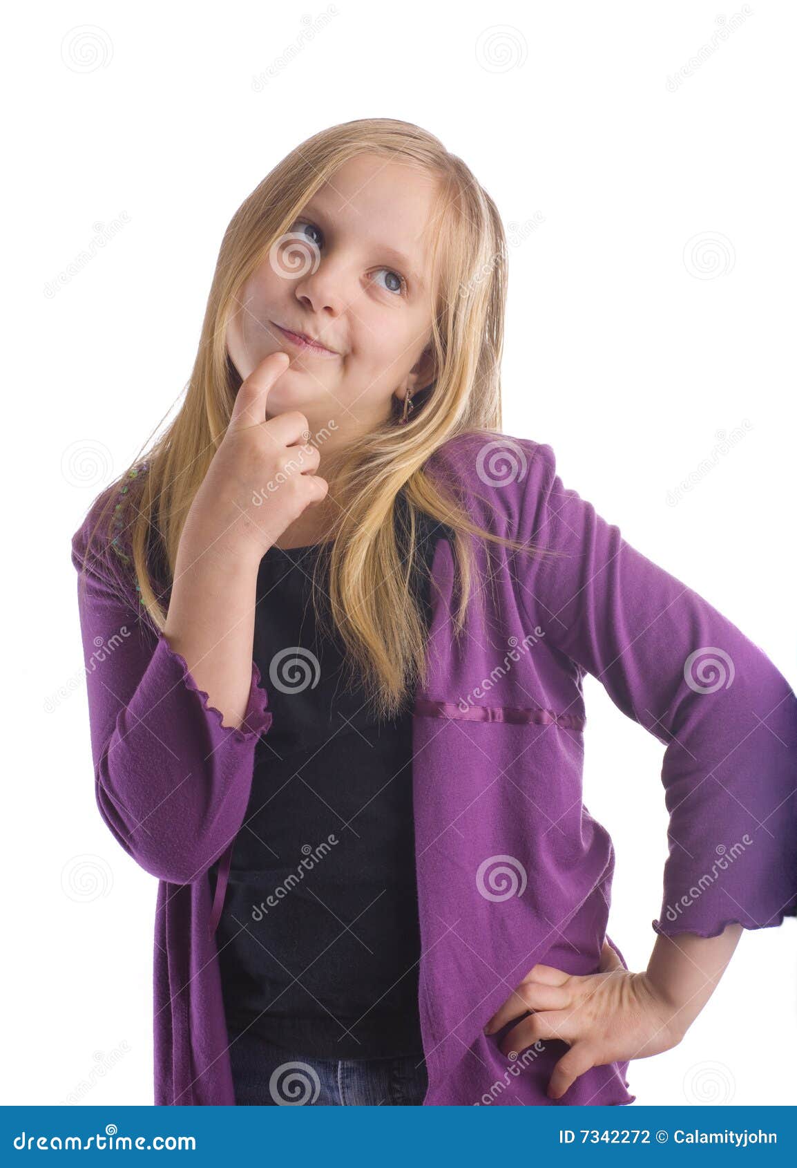 Girl Thinking and Tapping Her Chin Stock Photo - Image of preteen ...