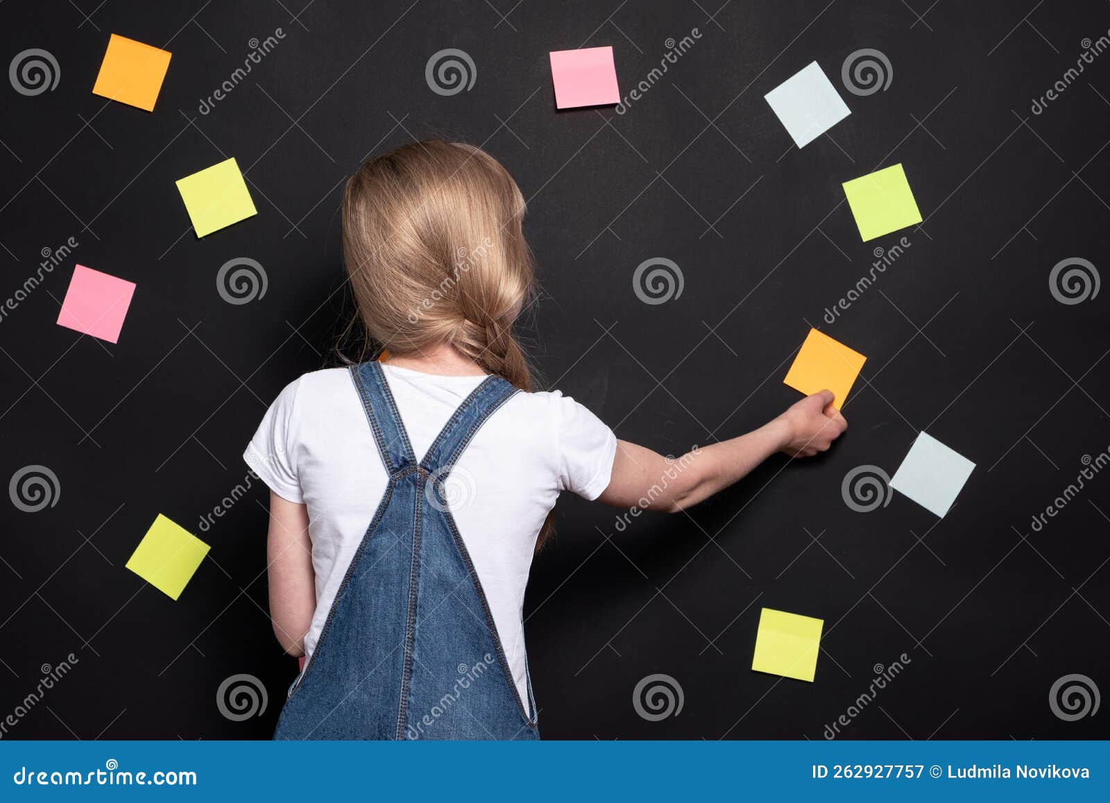 A Girl is Thinking about Tasks; Black Background Stock Image - Image of ...