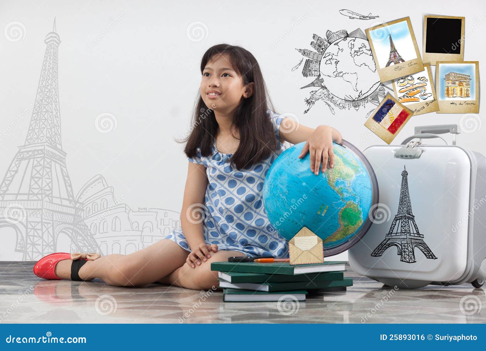 Girl Thinking Travel Around the World Stock Photo - Image of global ...