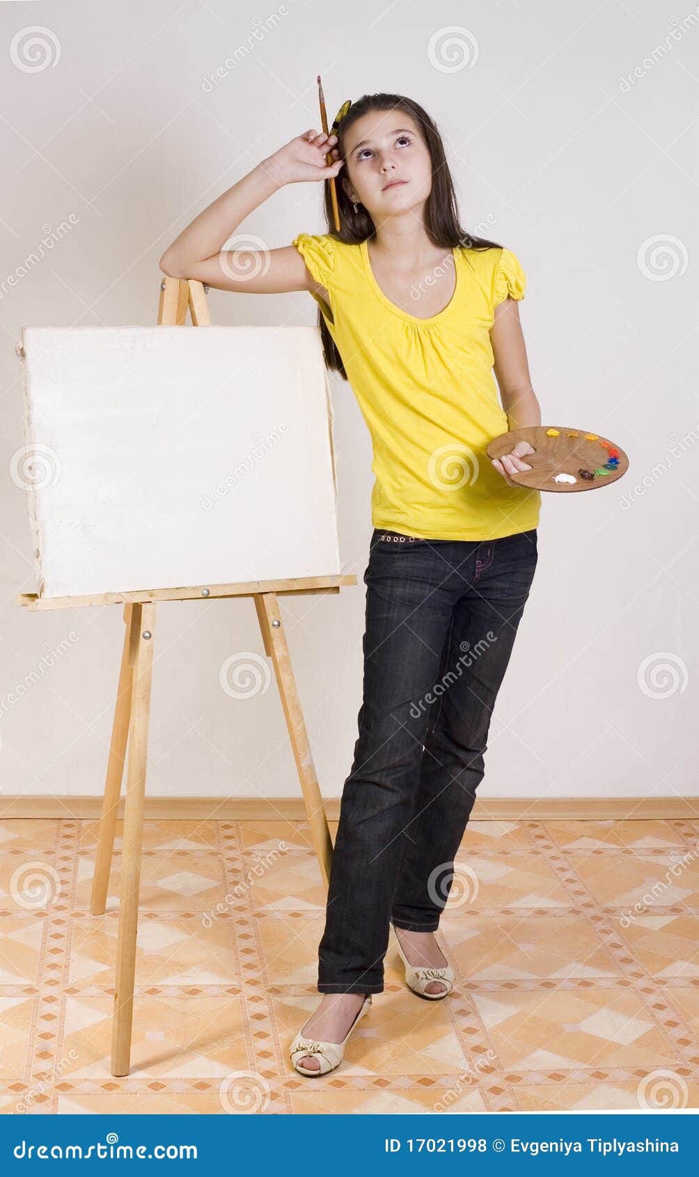 The Girl Thinks that she Draw Stock Photo - Image of drawing ...
