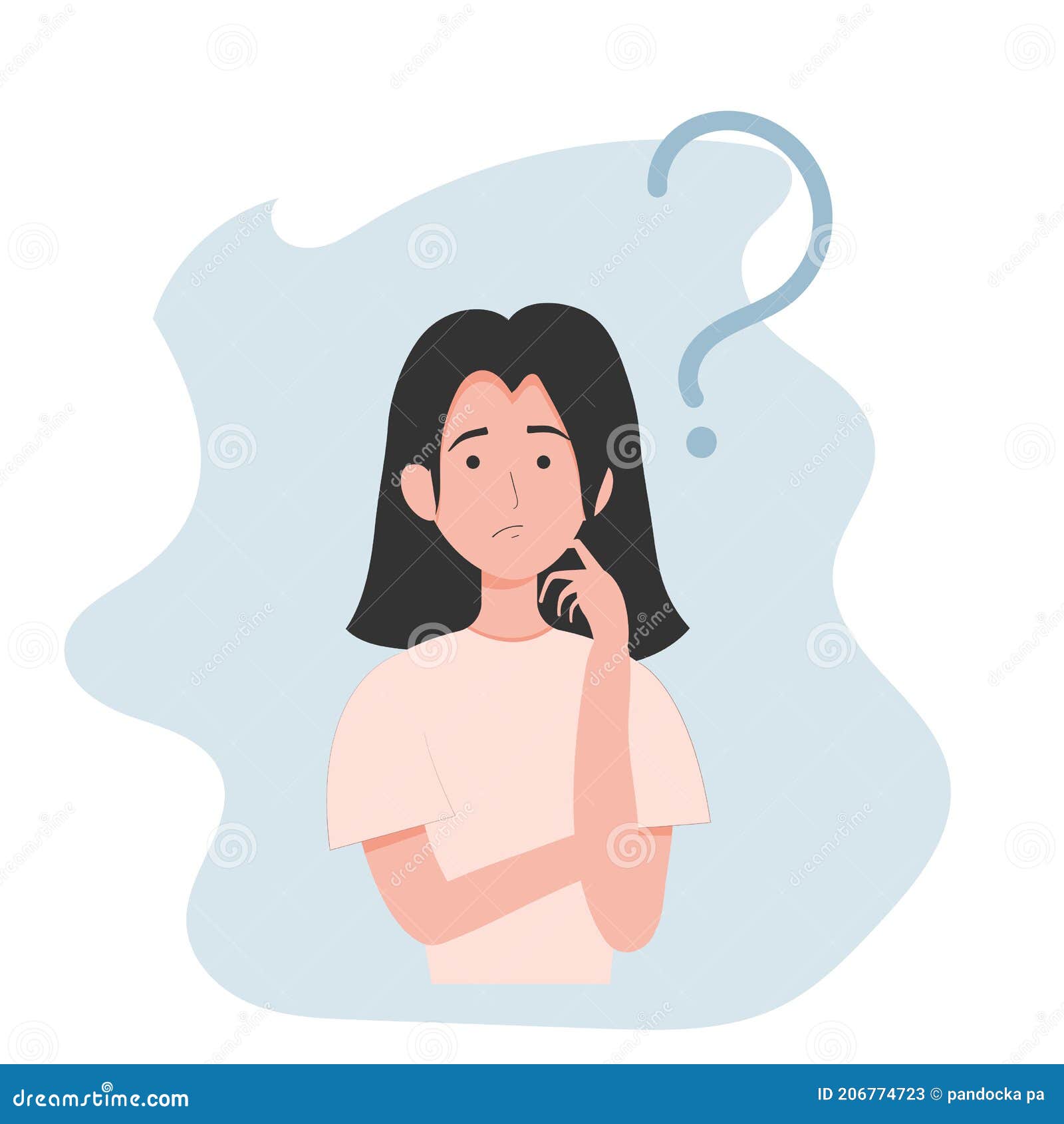 The Girl Thinks with the Question Mark Above. Isolated on a White ...