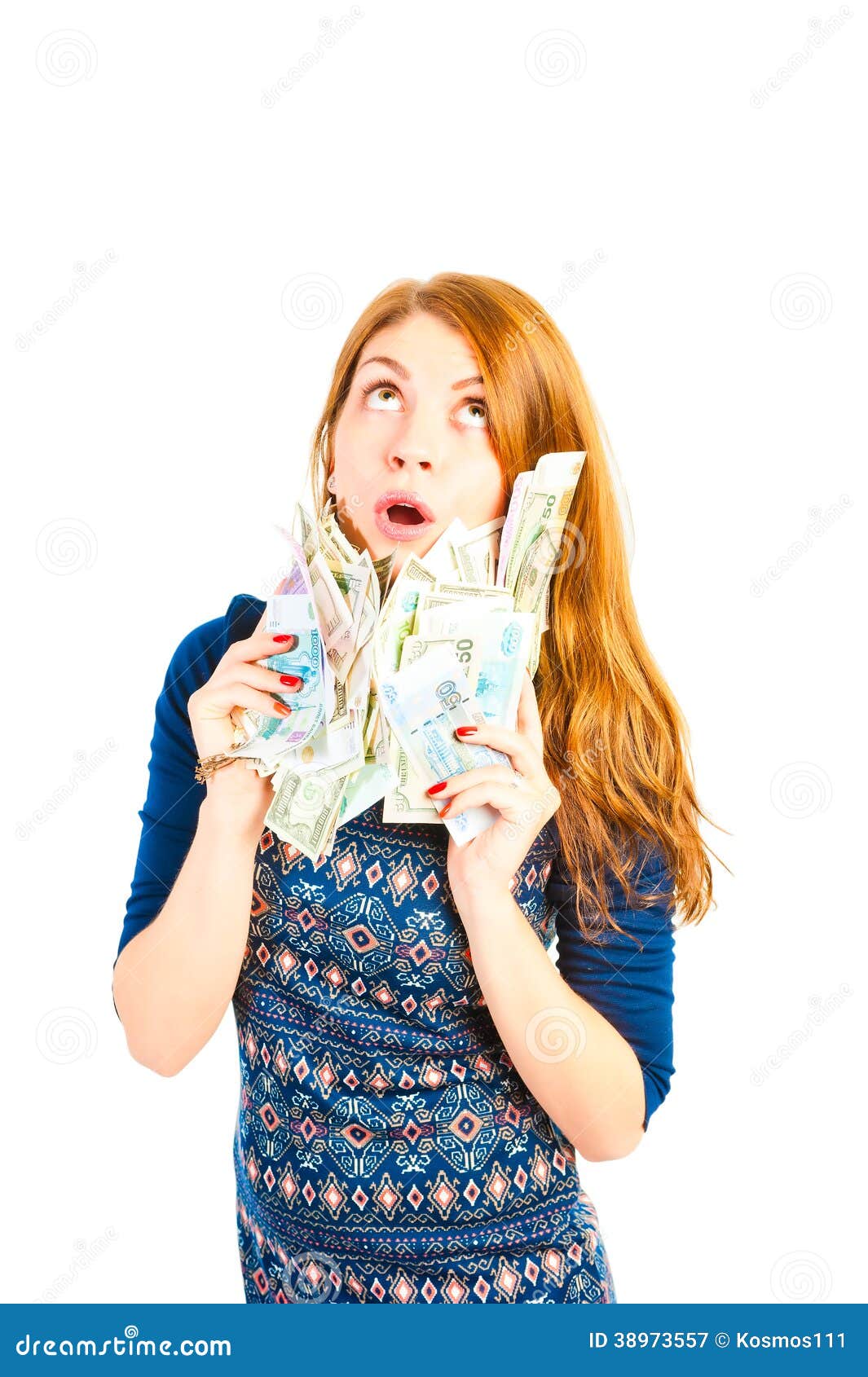 Girl thinks to spend money stock image. Image of holding - 38973557