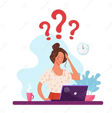 The Girl Thinks, the Woman Works at the Computer, Question Marks ...