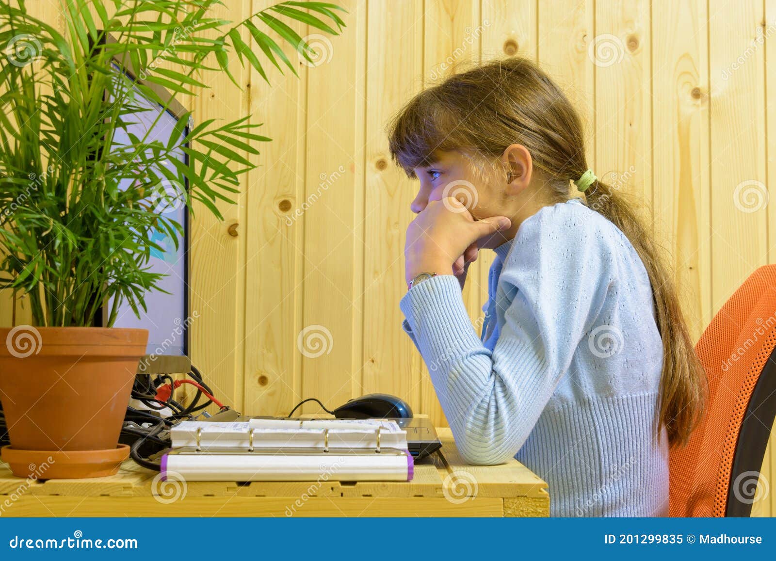 The Girl Thought Hard while Solving a Problem in the Computer Stock ...