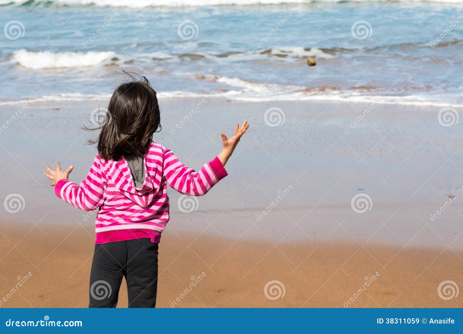 Girl Throwing a Boulder into the Sea Stock Image - Image of paisaje ...