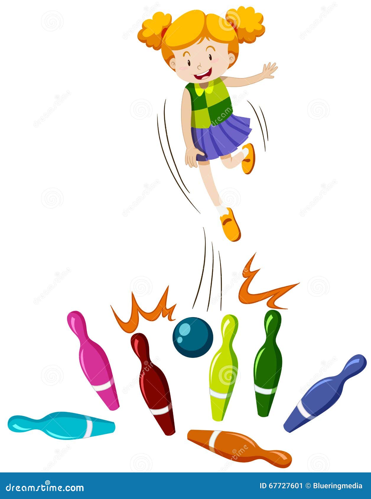 Girl Throwing Bowling Ball at the Pins Stock Vector - Illustration of ...