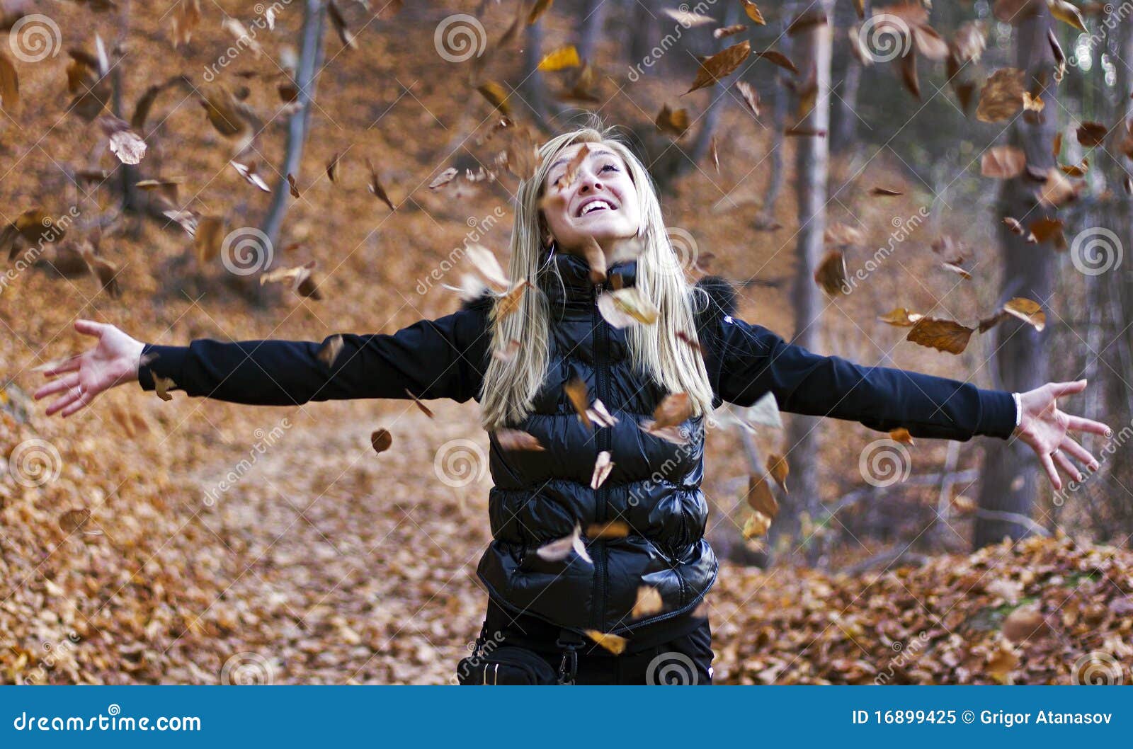 Girl Throwing Leaves in Air Stock Image - Image of brown, smile: 16899425