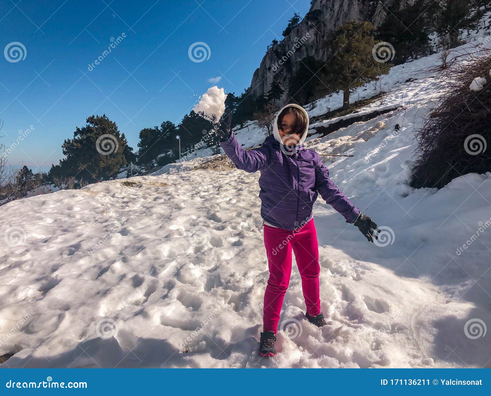 Girl throwing snowball stock image. Image of holiday - 171136211