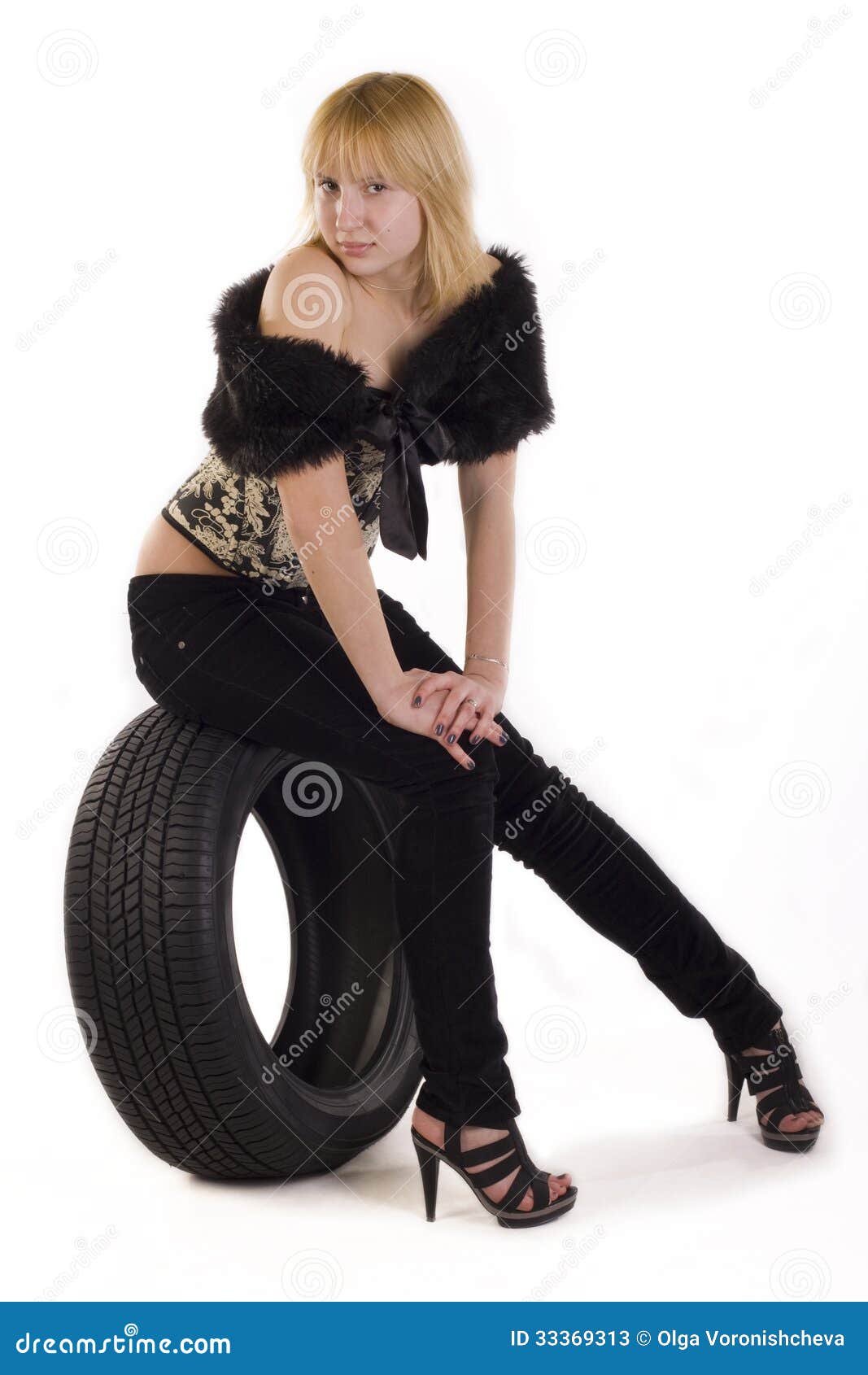 Girl and tire cover stock image. Image of blond, vertical - 33369313