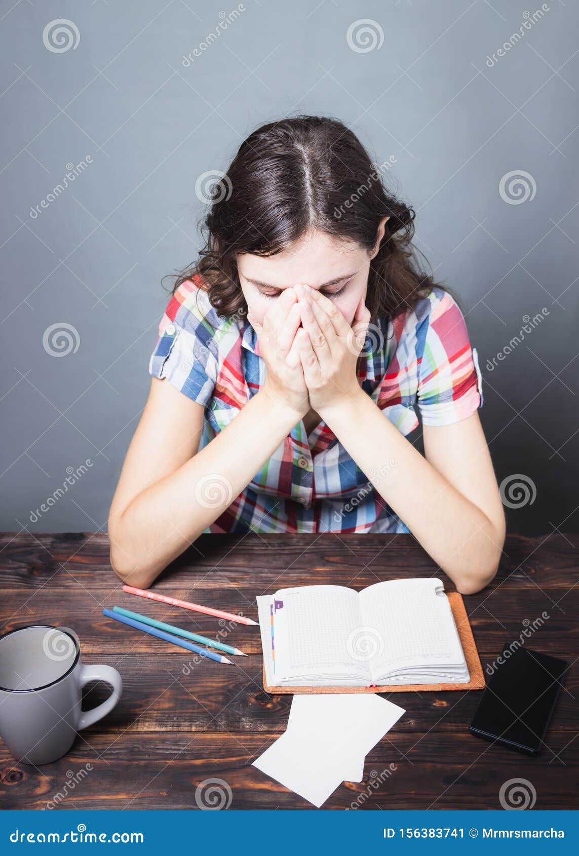 Girl Tired Student Falls Asleep. Study Session Stock Image - Image of ...