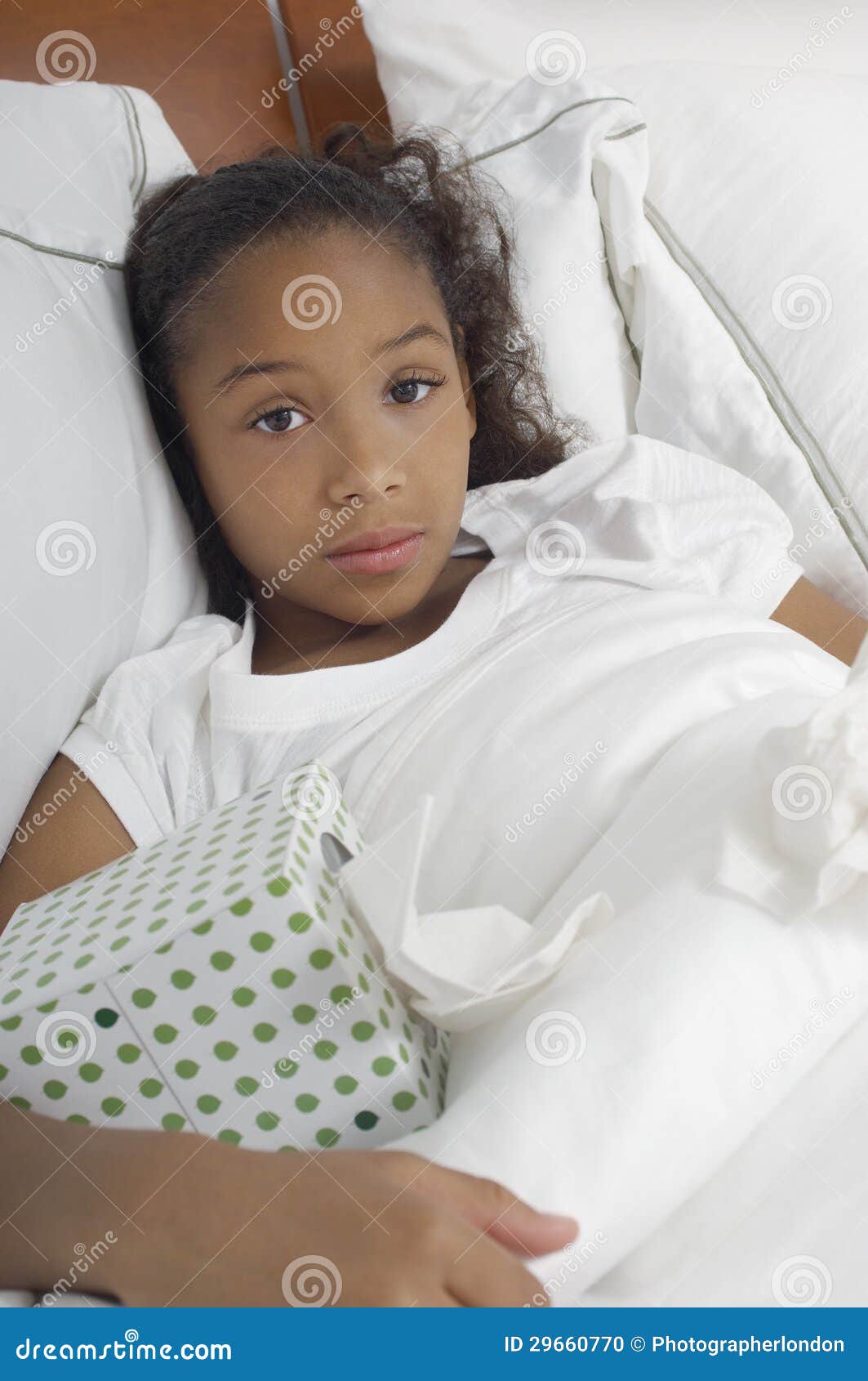 Girl with Tissue Box in Bed Stock Photo - Image of disease, female ...