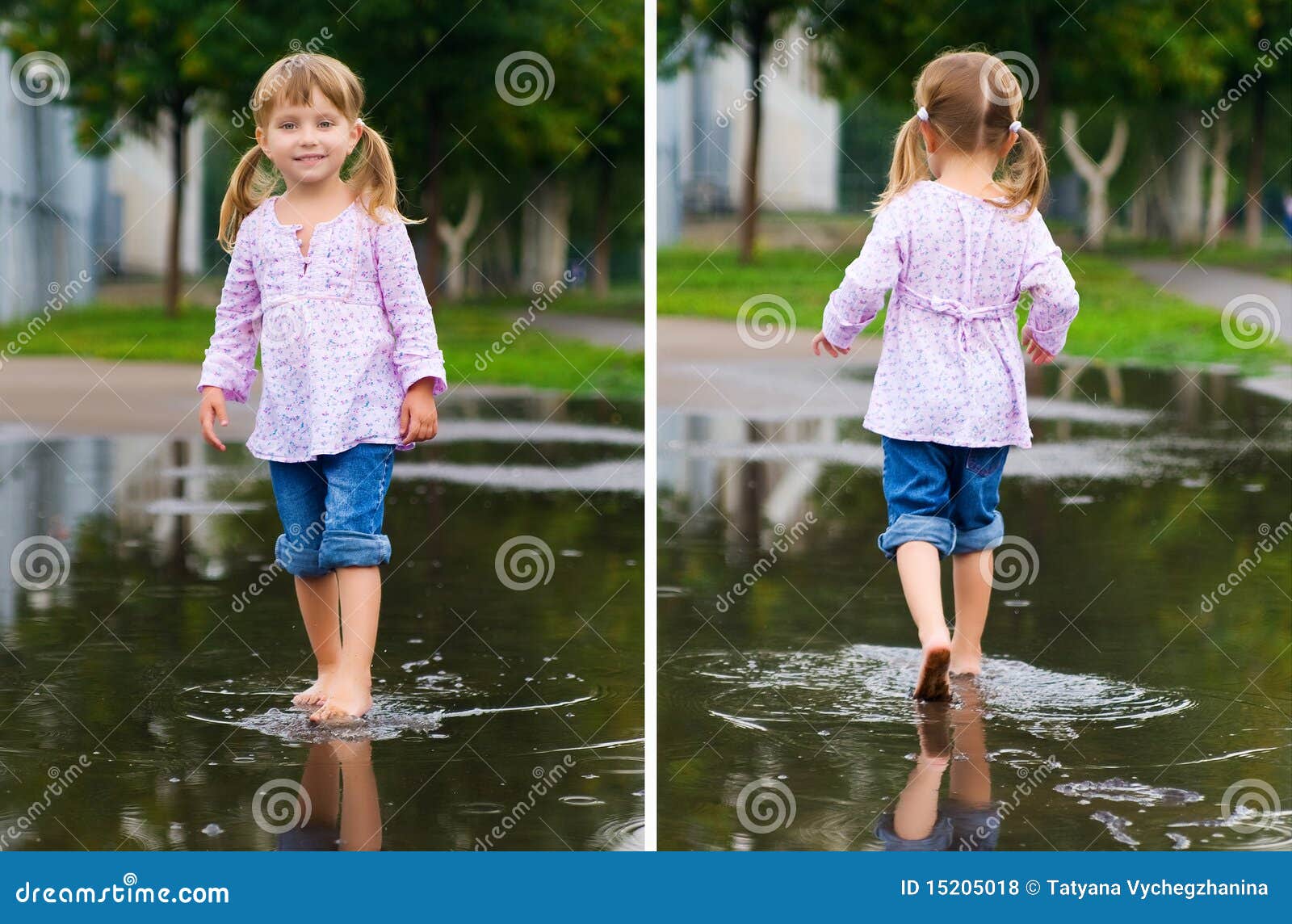 Girl To Walk Barefoot in a Puddle Stock Photo - Image of child ...