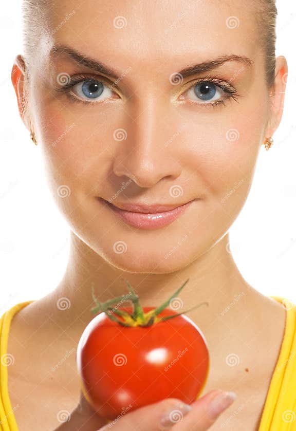 Girl with tomato stock photo. Image of organic, fresh - 3912592