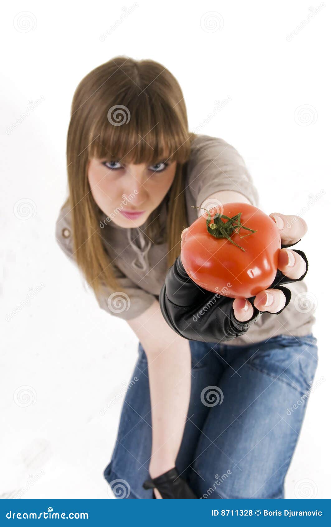 Girl with tomato stock photo. Image of tomato, fingers - 8711328