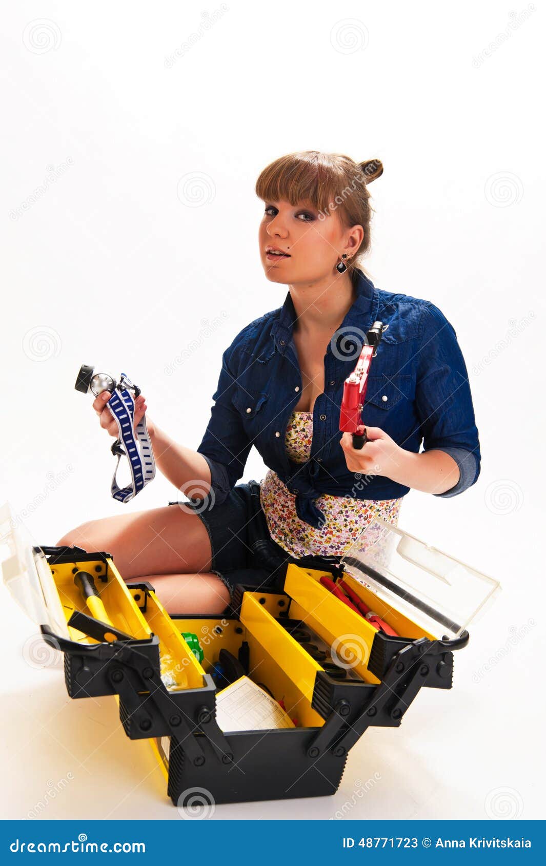 Girl with tool box stock image. Image of fist, builder - 48771723