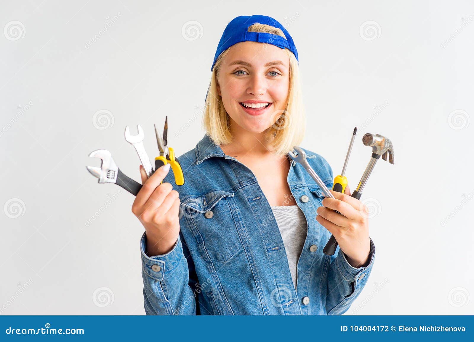 Girl with tools stock photo. Image of house, industry - 104004172