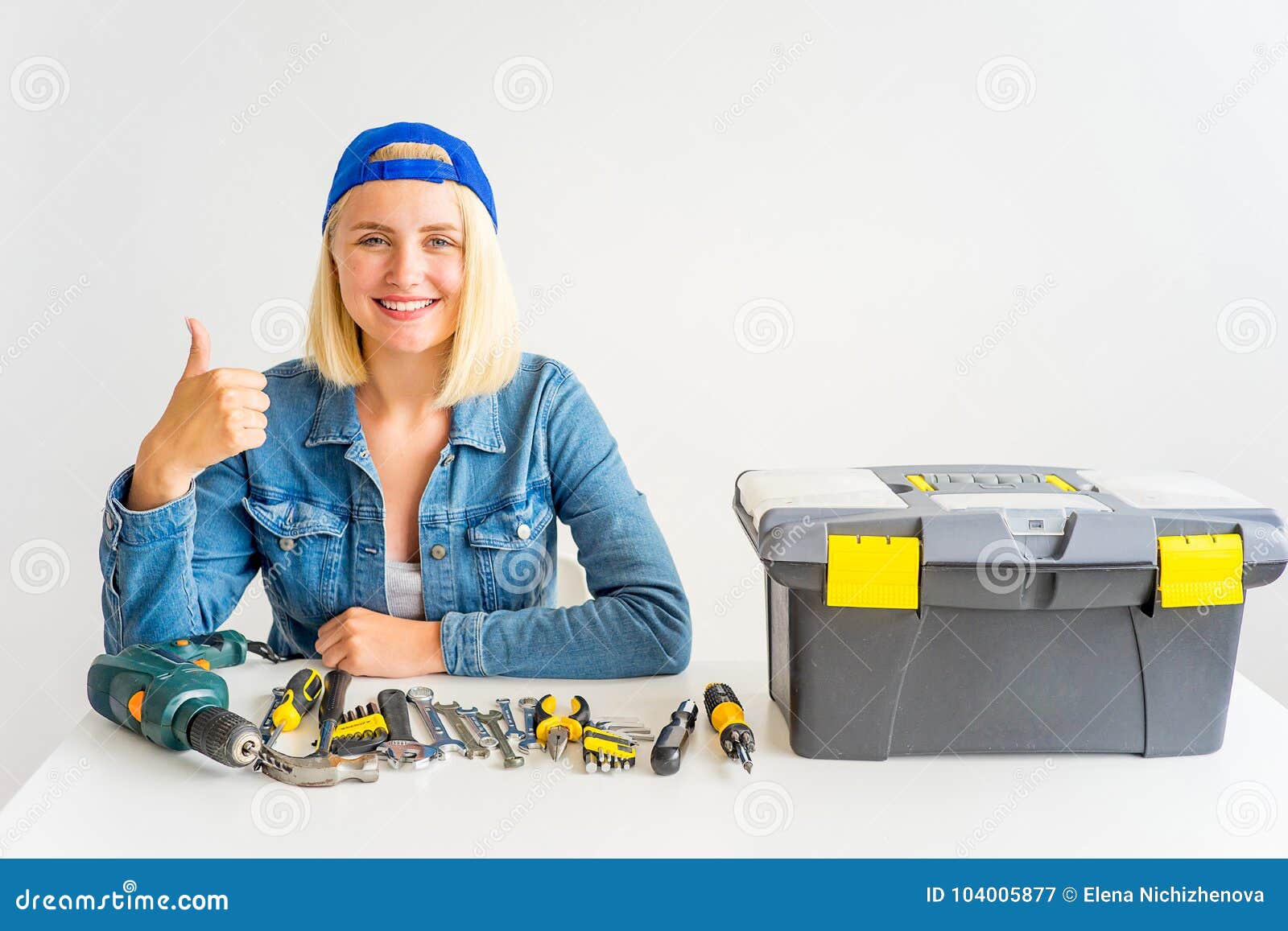 Girl with tools stock image. Image of hammer, girl, blond - 104005877