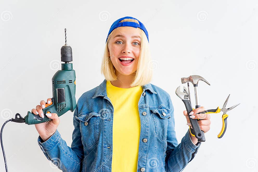 Girl with tools stock image. Image of person, business - 104006479