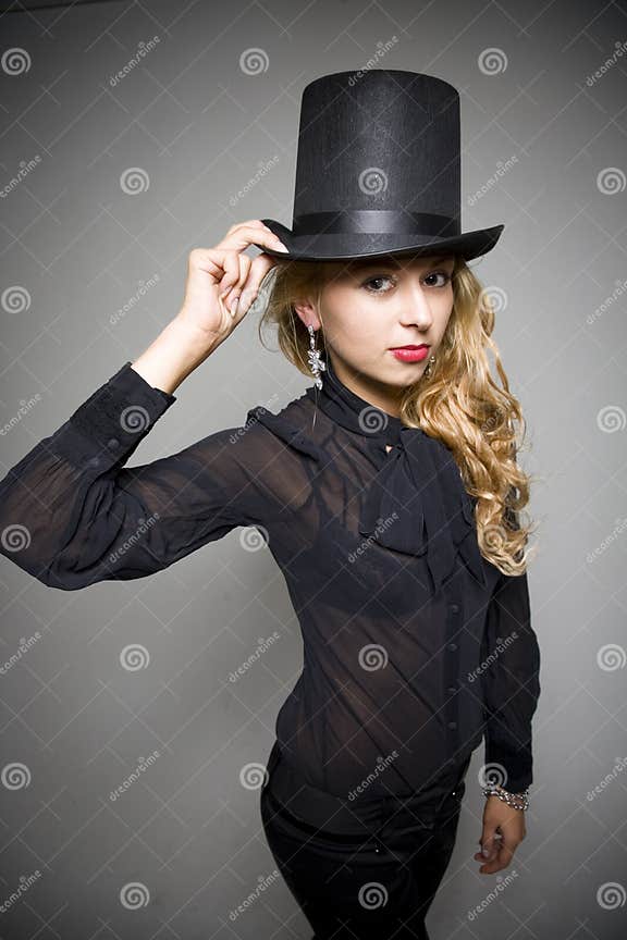 Girl with top hat stock image. Image of black, attractive - 13360107
