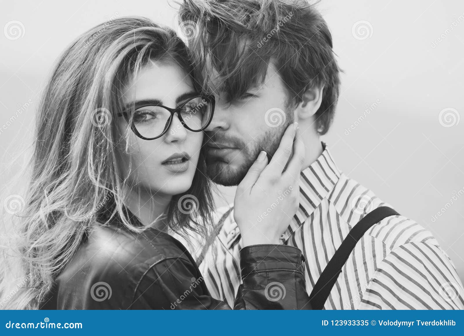Girl Touching Face Of Handsome Man With Beard Stock Image Image Of