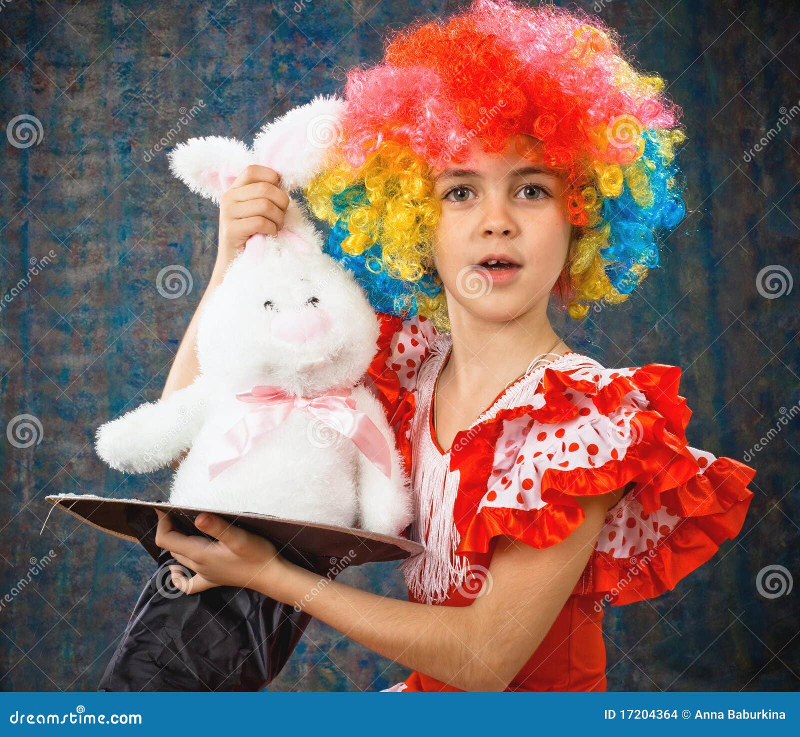 Girl with toy rabbit stock photo. Image of little, show - 17204364