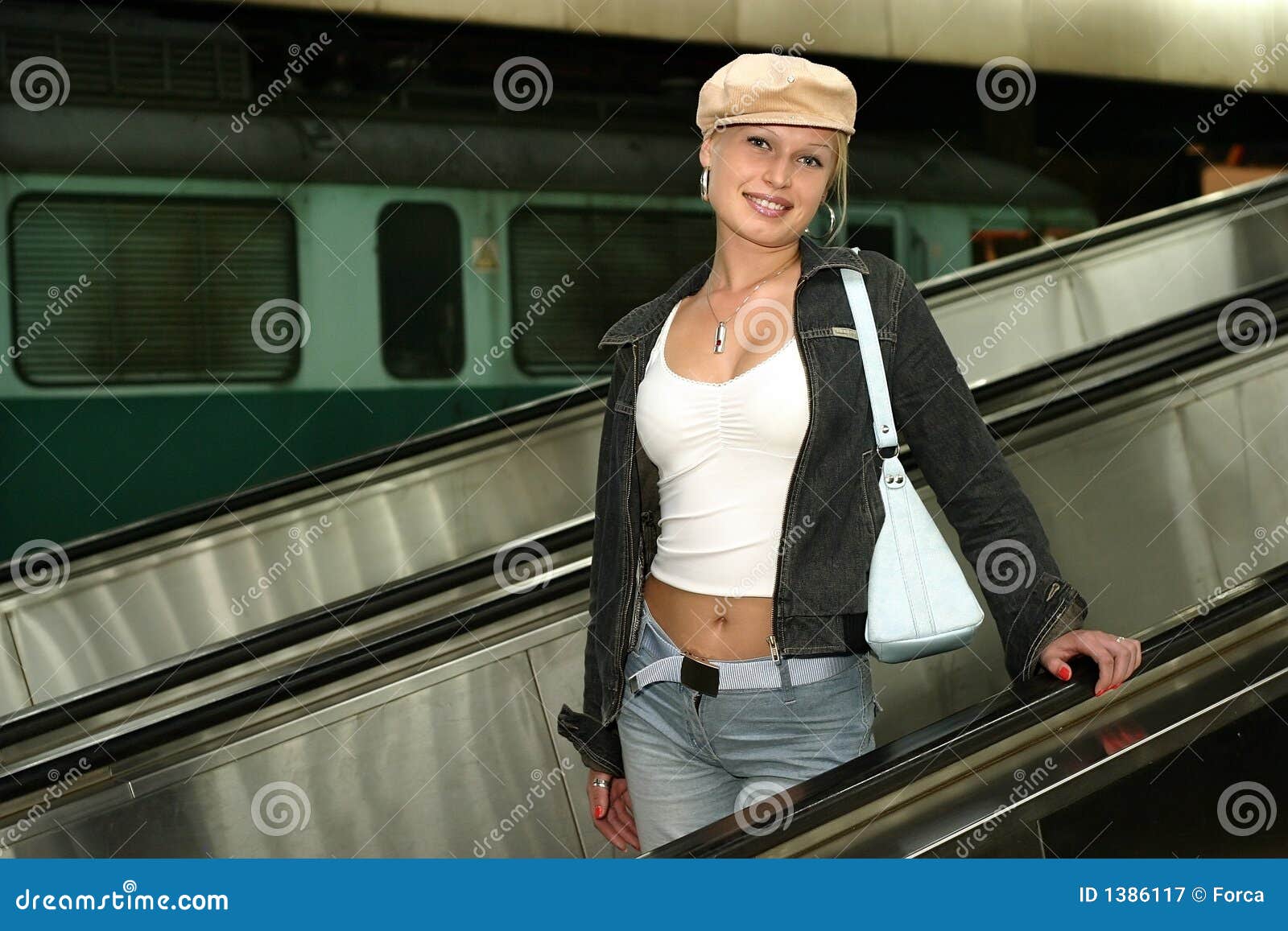 Girl at a train station stock image. Image of blond, train - 1386117