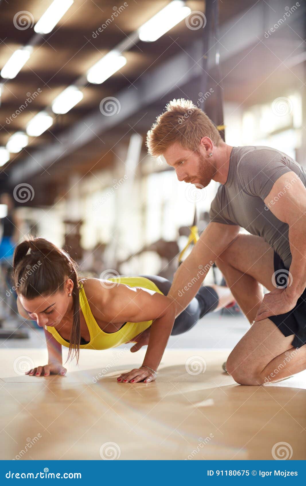 Girl Train with Trainer Help Stock Image - Image of background, hard ...