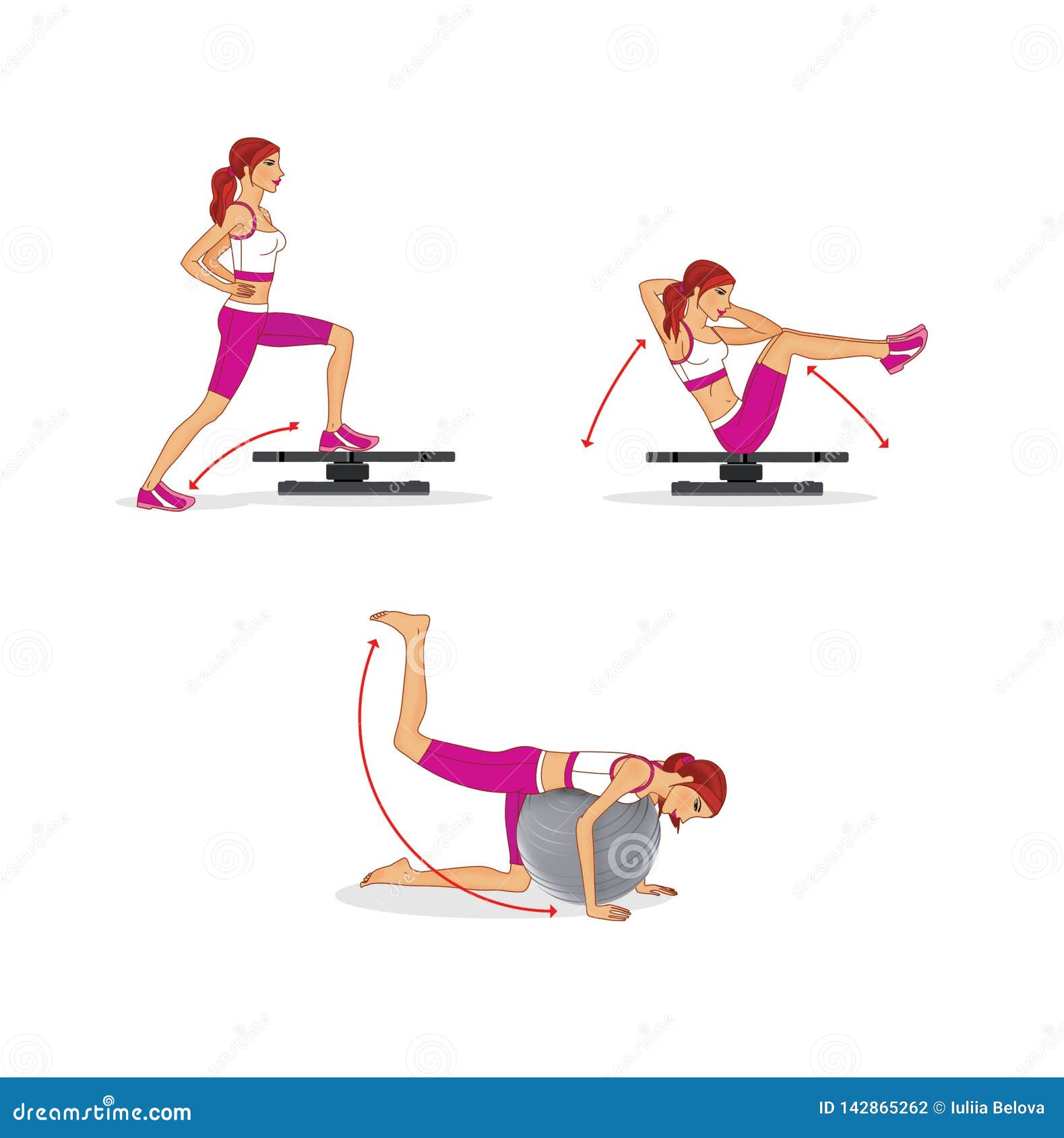 Girl in Training. Training Using Balancing Platform and Fitball Stock ...