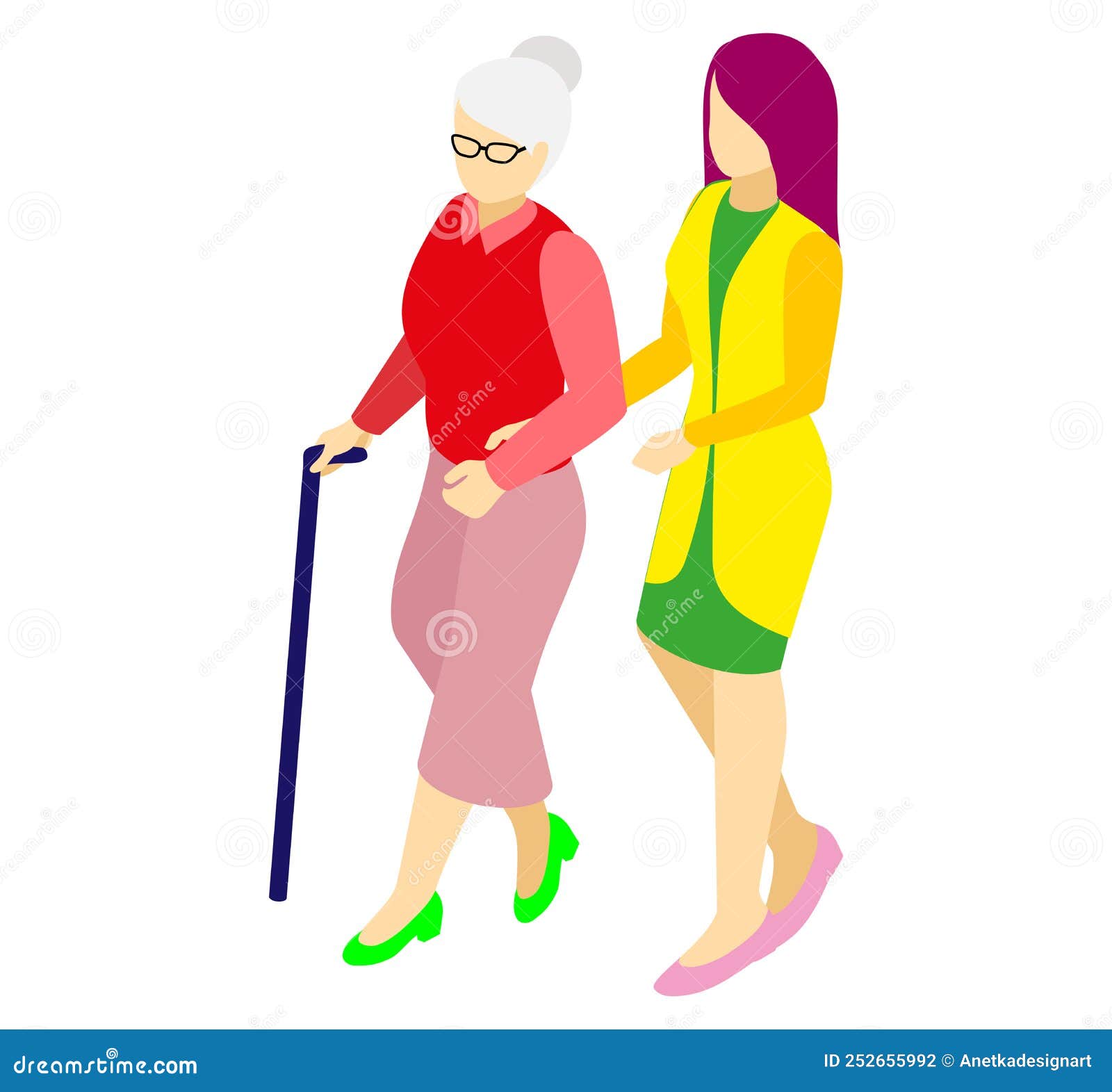 Girl Helps Old Lady To Cross The Road Cartoon Vector | CartoonDealer ...