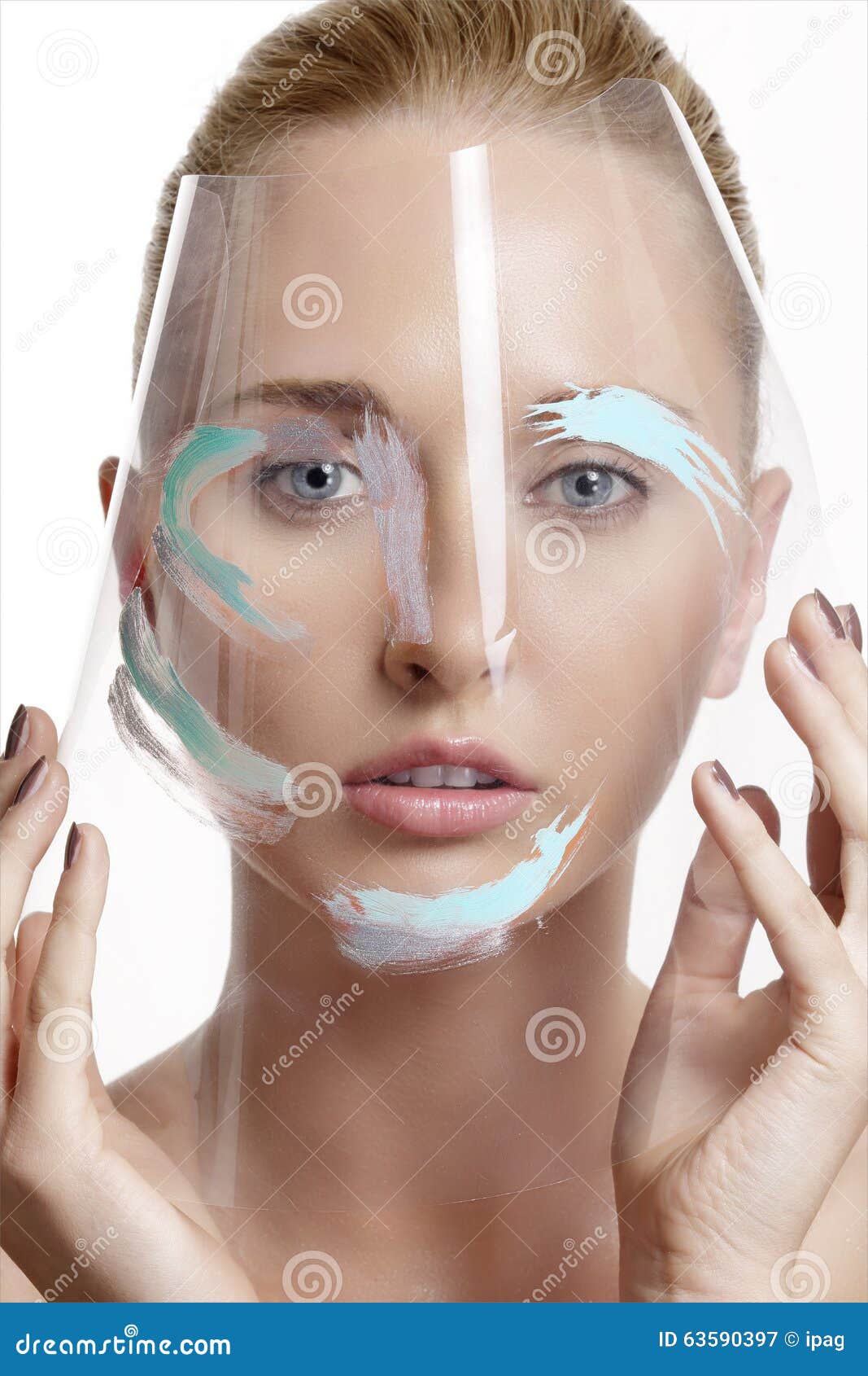 Girl with Transparent Shield in Front Her Face Stock Image - Image of ...