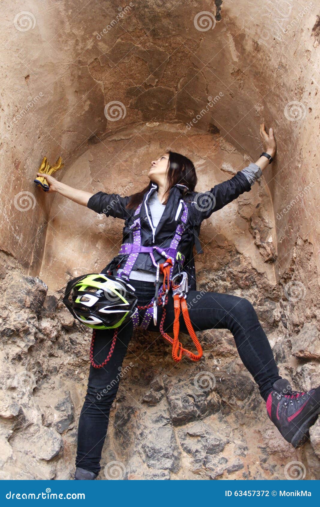 Girl Trapped Doing a Via Ferrata Stock Photo - Image of mountaineer ...
