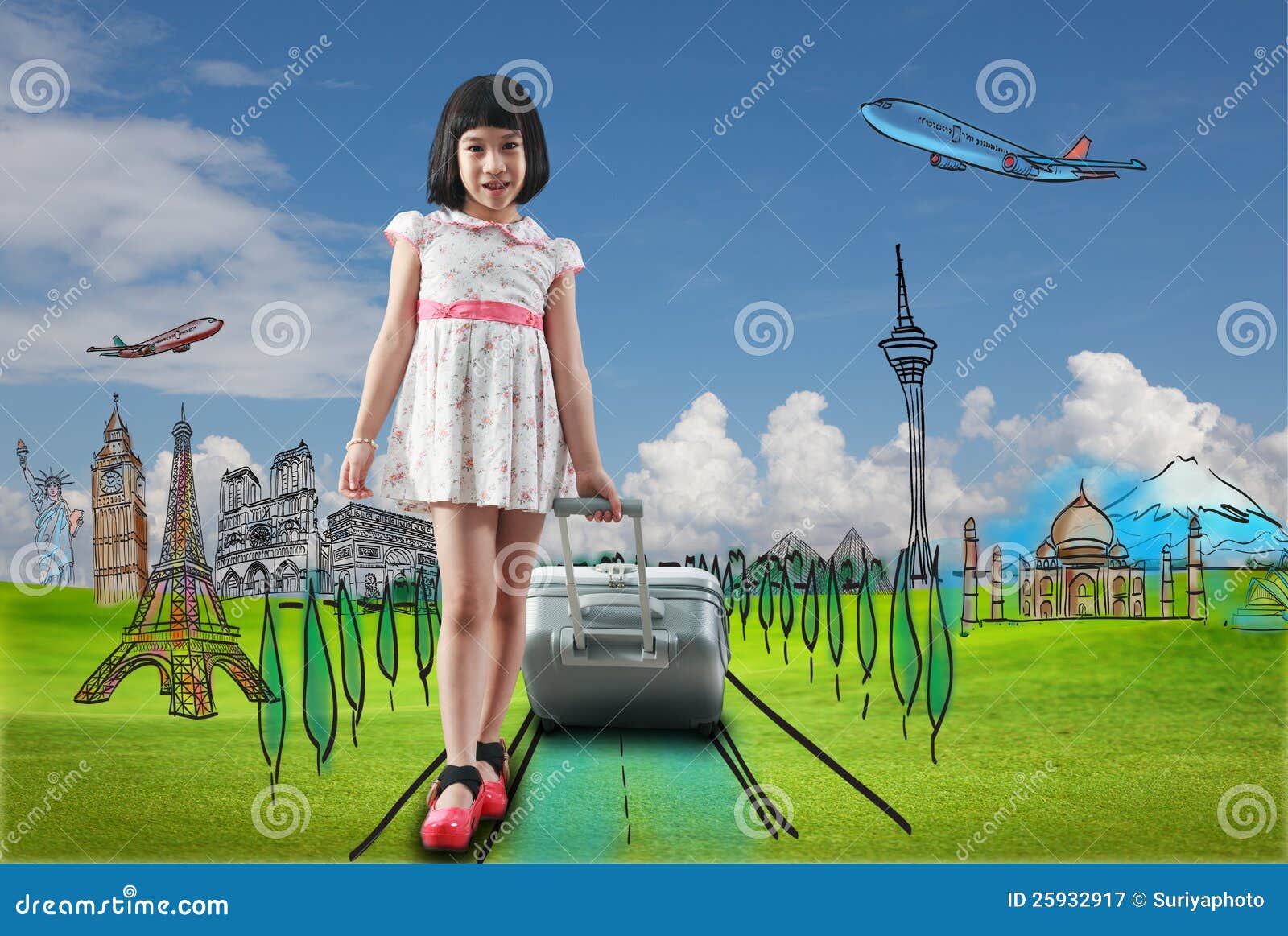 Girl Travel Around the World Stock Image - Image of earth, nation: 25932917