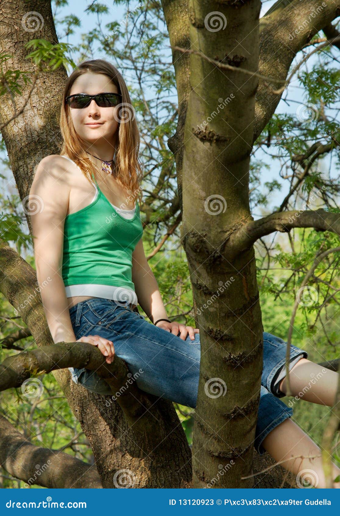 Girl on tree stock image. Image of teenager, youth, girl - 13120923