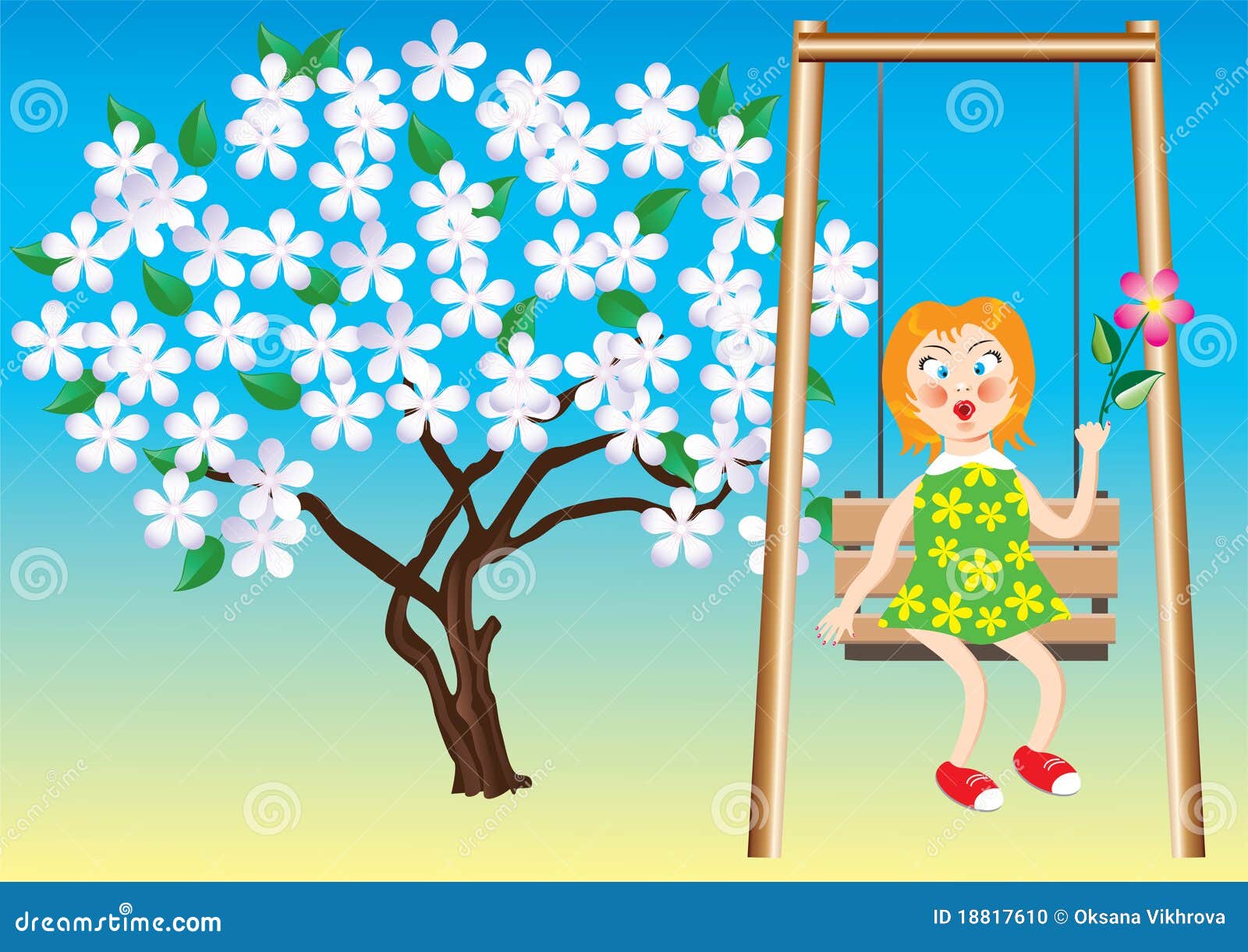 Girl and a tree. stock vector. Illustration of background - 18817610