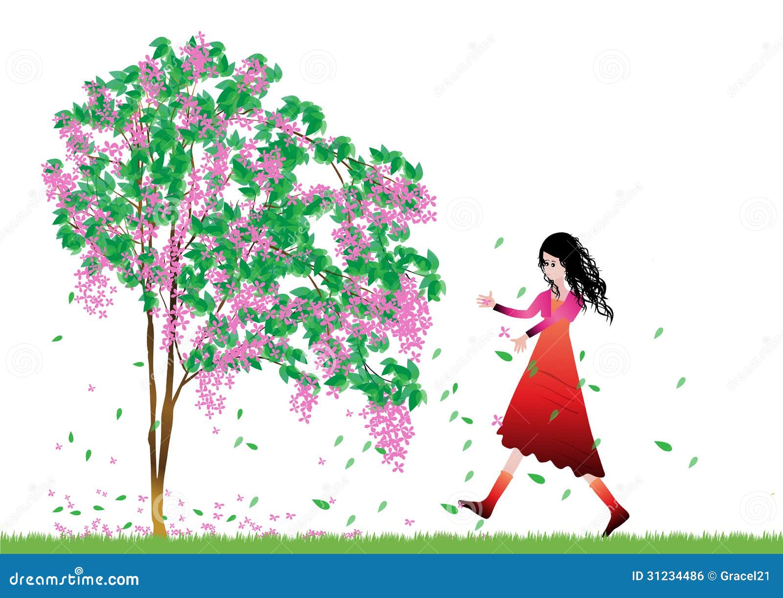 Girl and tree stock vector. Illustration of creativity - 31234486
