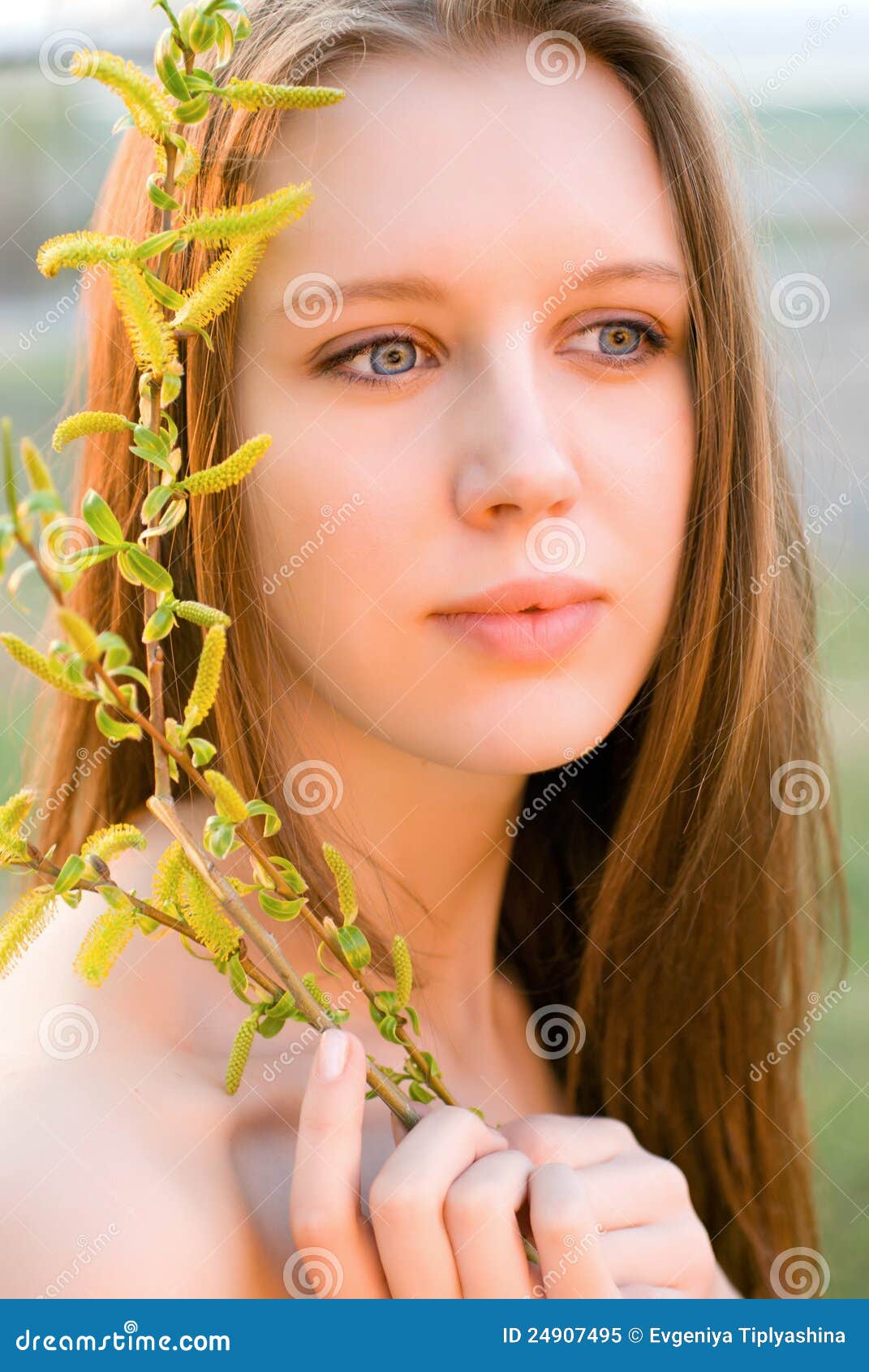 Girl with a tree branch stock image. Image of scented - 24907495