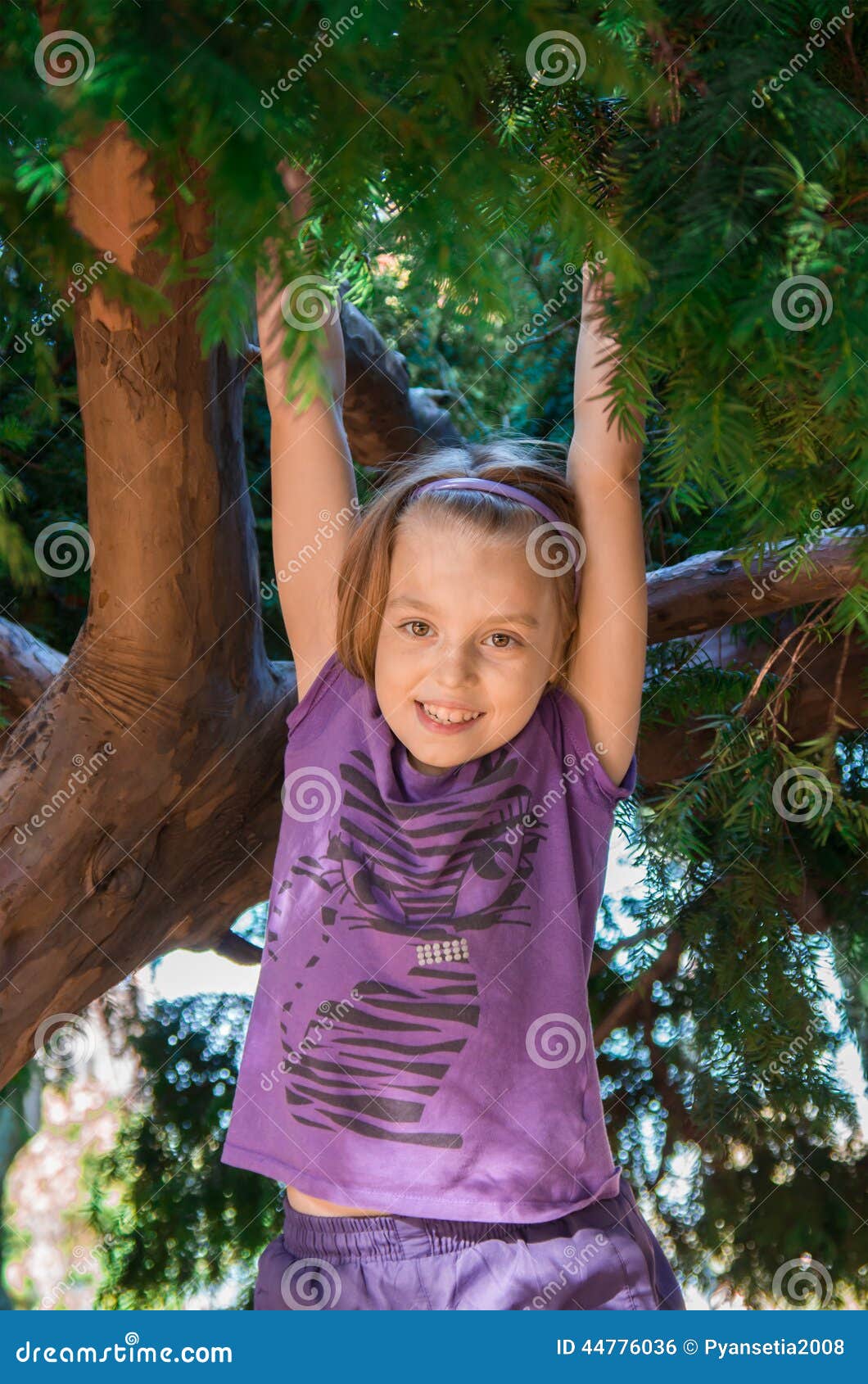Girl on the tree. stock photo. Image of nature, children - 44776036