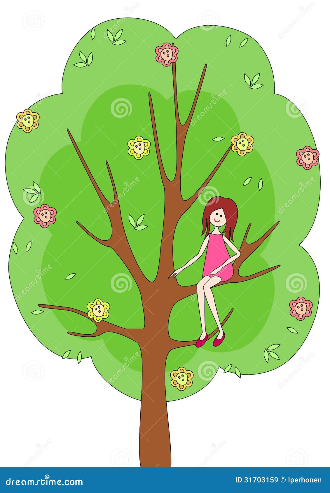Girl on a tree stock vector. Illustration of flower, blossom - 31703159