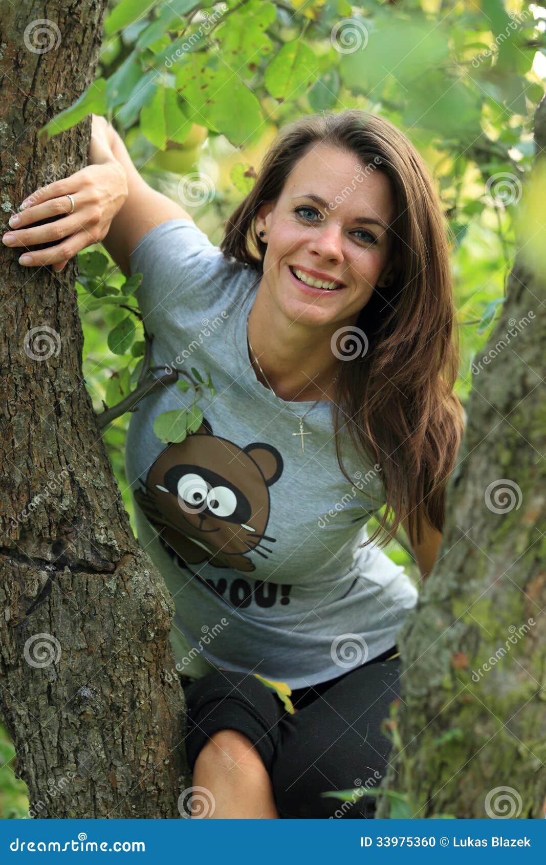 Girl on tree stock photo. Image of beautiful, smiling - 33975360