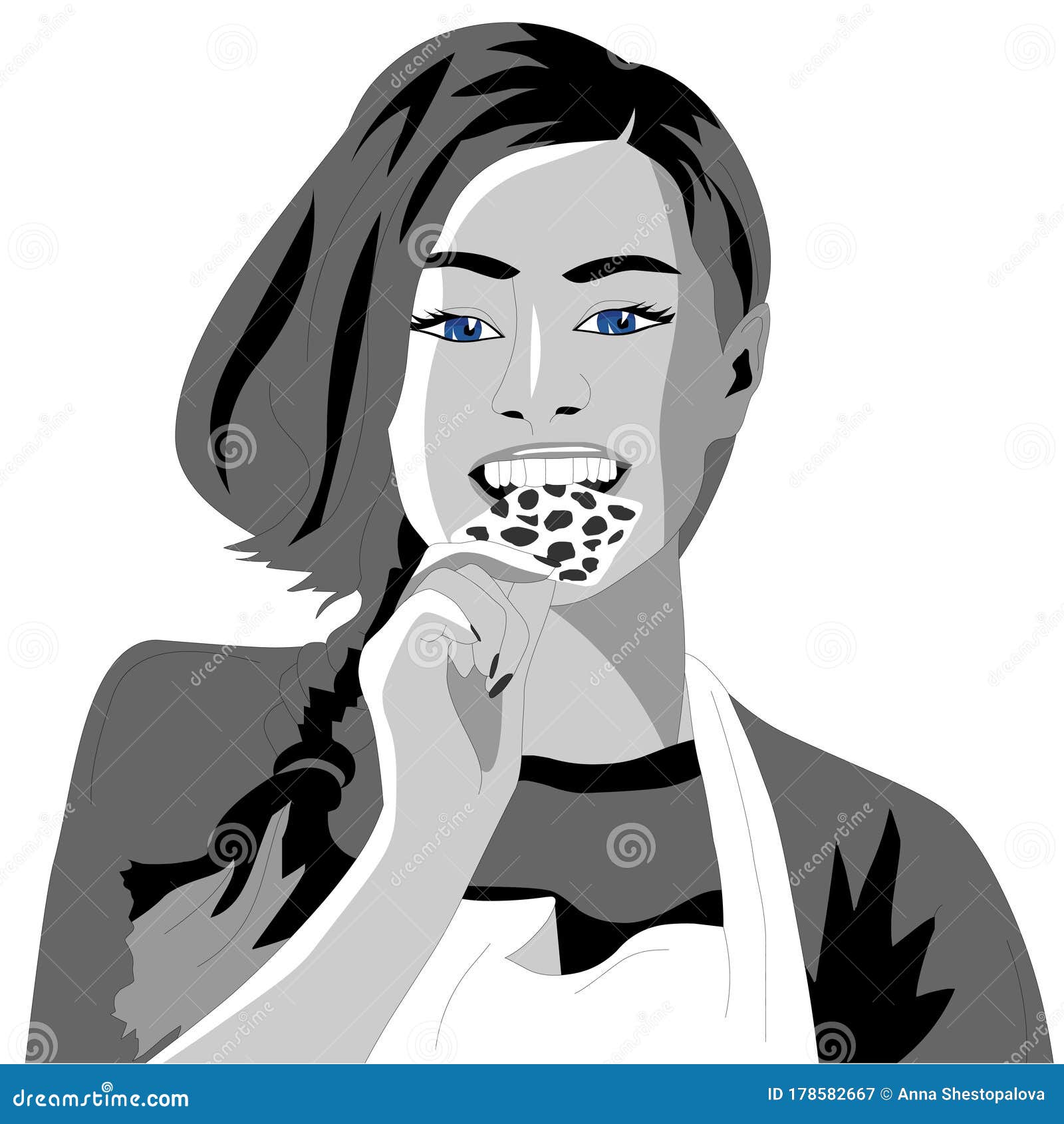 The Girl Tries a Delicious Piece of Cheese Stock Vector - Illustration ...
