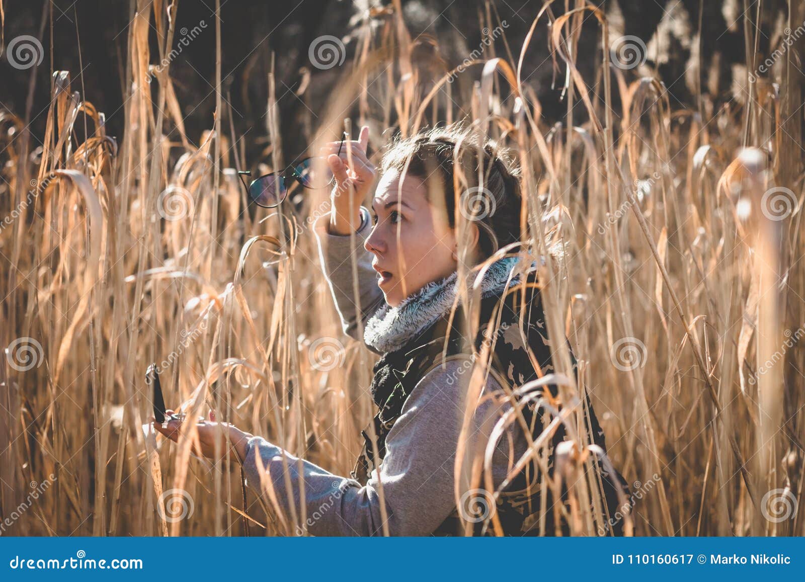 Girl Is Trying To Find A North With Compass Stock Image Image Of Finding Girl 110160617