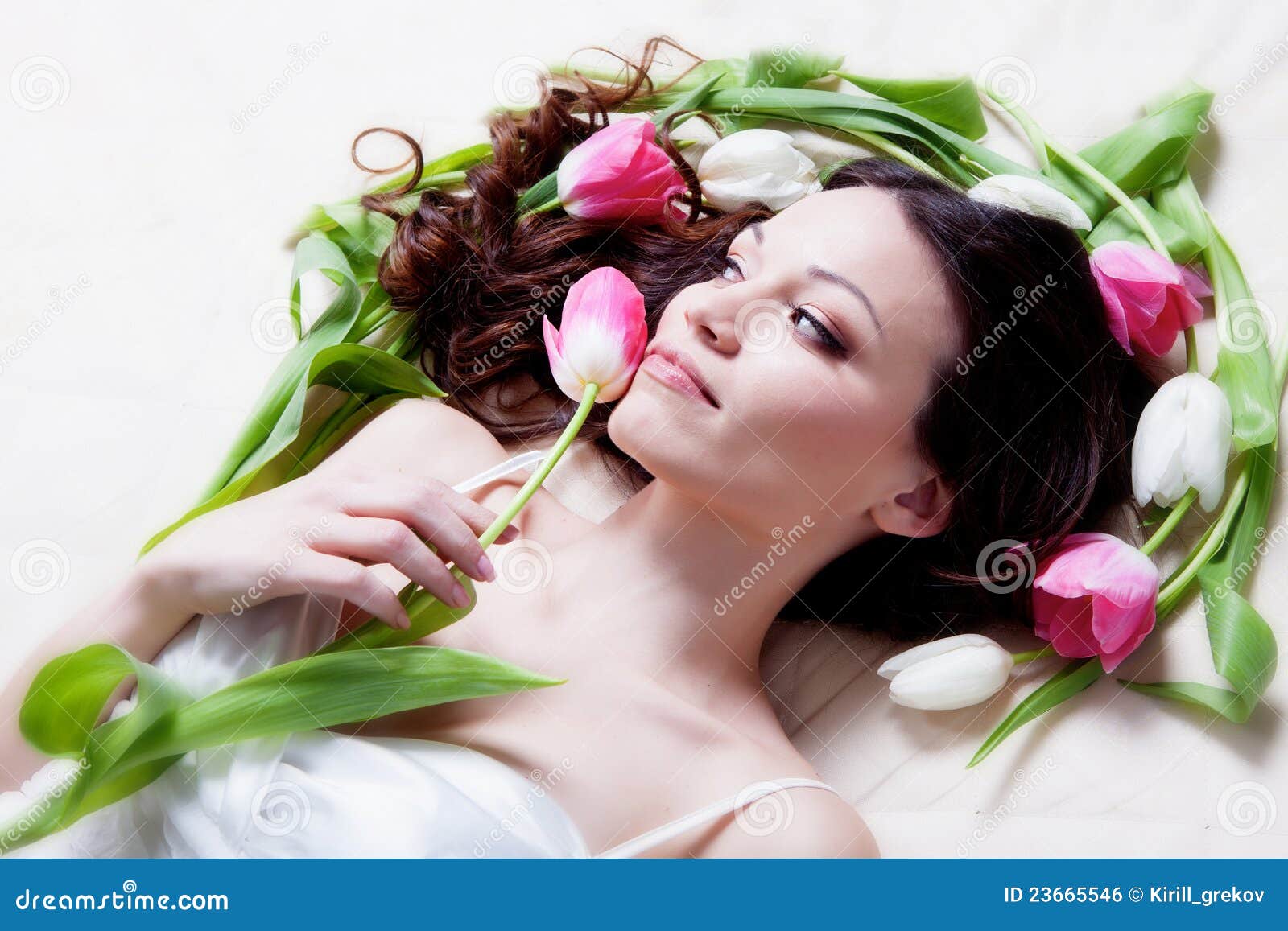 Girl with tulip flowers stock photo. Image of human, happy - 23665546