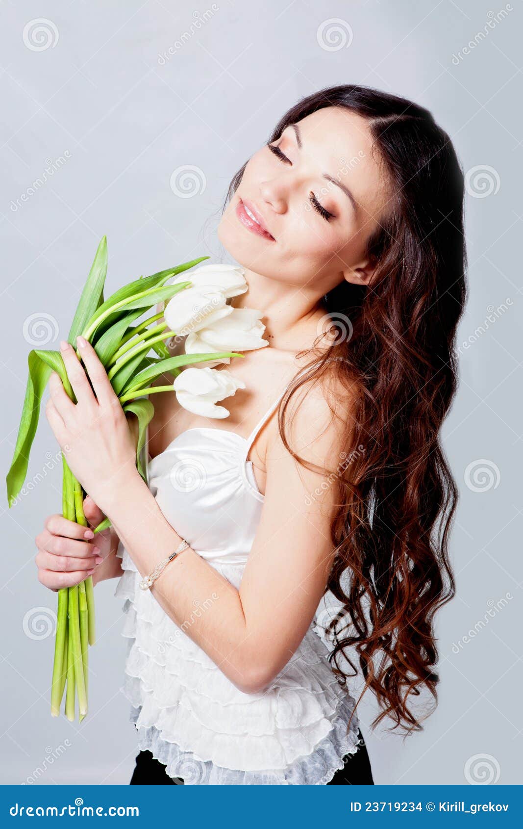 Girl with tulip flowers stock photo. Image of cheerful - 23719234
