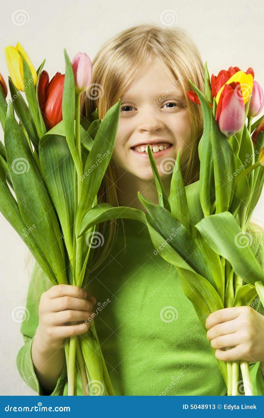 Girl and tulips stock image. Image of petals, bloom, flower - 5048913