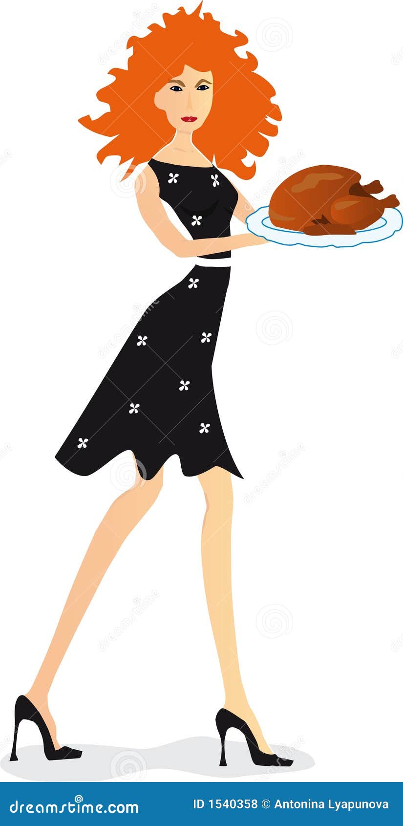 Girl with turkey stock vector. Illustration of dinner - 1540358