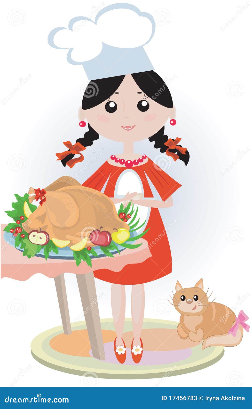 Girl with turkey stock vector. Illustration of cook, beautiful - 17456783